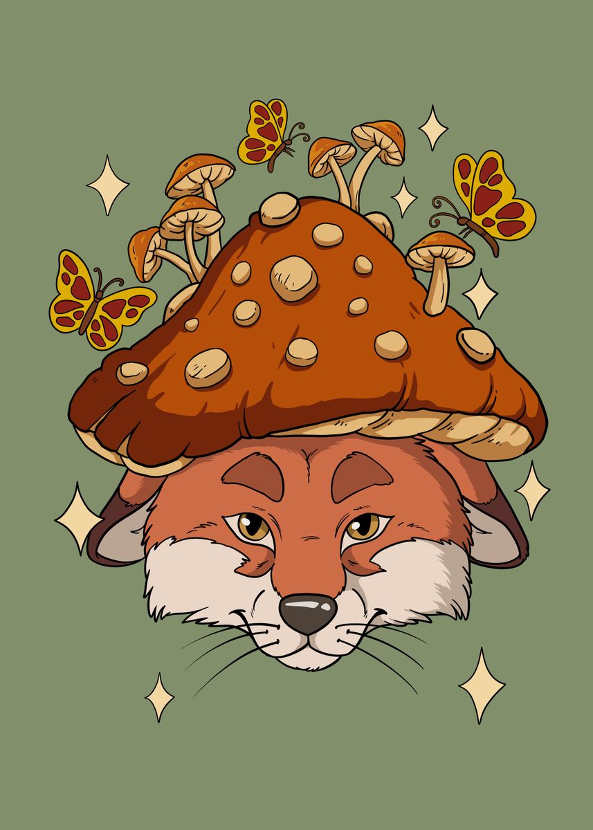 'Cottagecore Fox' Poster, picture, metal print, paint by PxL | Displate