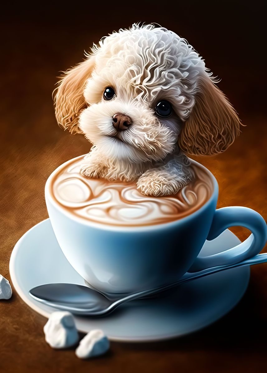'puppy dog coffee' Poster, picture, metal print, paint by Marlie Cullen ...