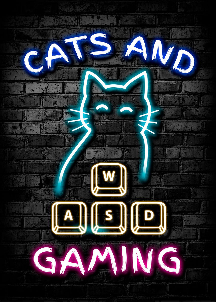 'Cats and Gaming poster ' Poster, picture, metal print, paint by Metal ...
