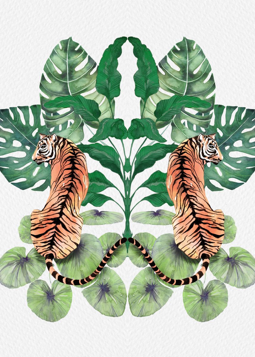 'Twin tigers 2' Poster, picture, metal print, paint by Fine Line Design ...