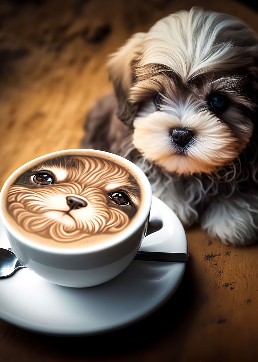 'puppy dog coffee' Poster, picture, metal print, paint by Marlie Cullen ...