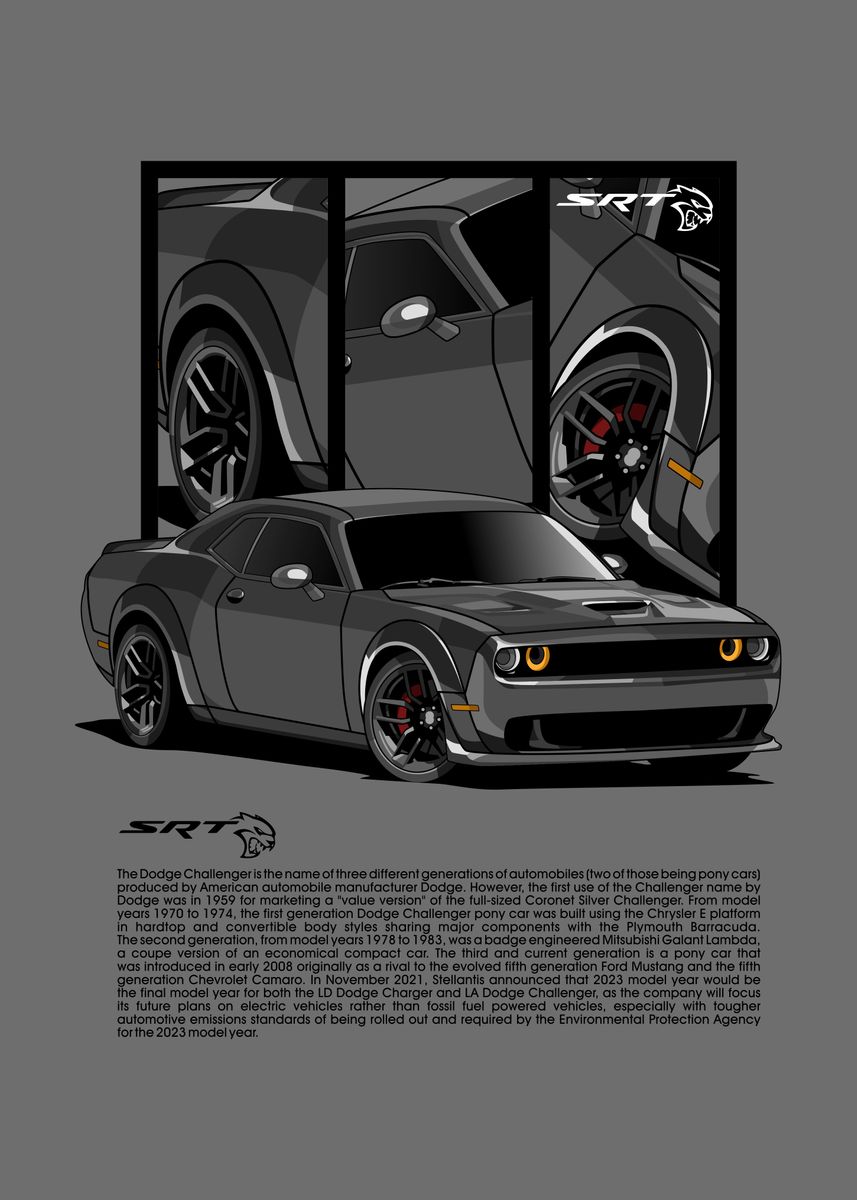 'Dodge Challenger Hellcat' Poster, picture, metal print, paint by ...