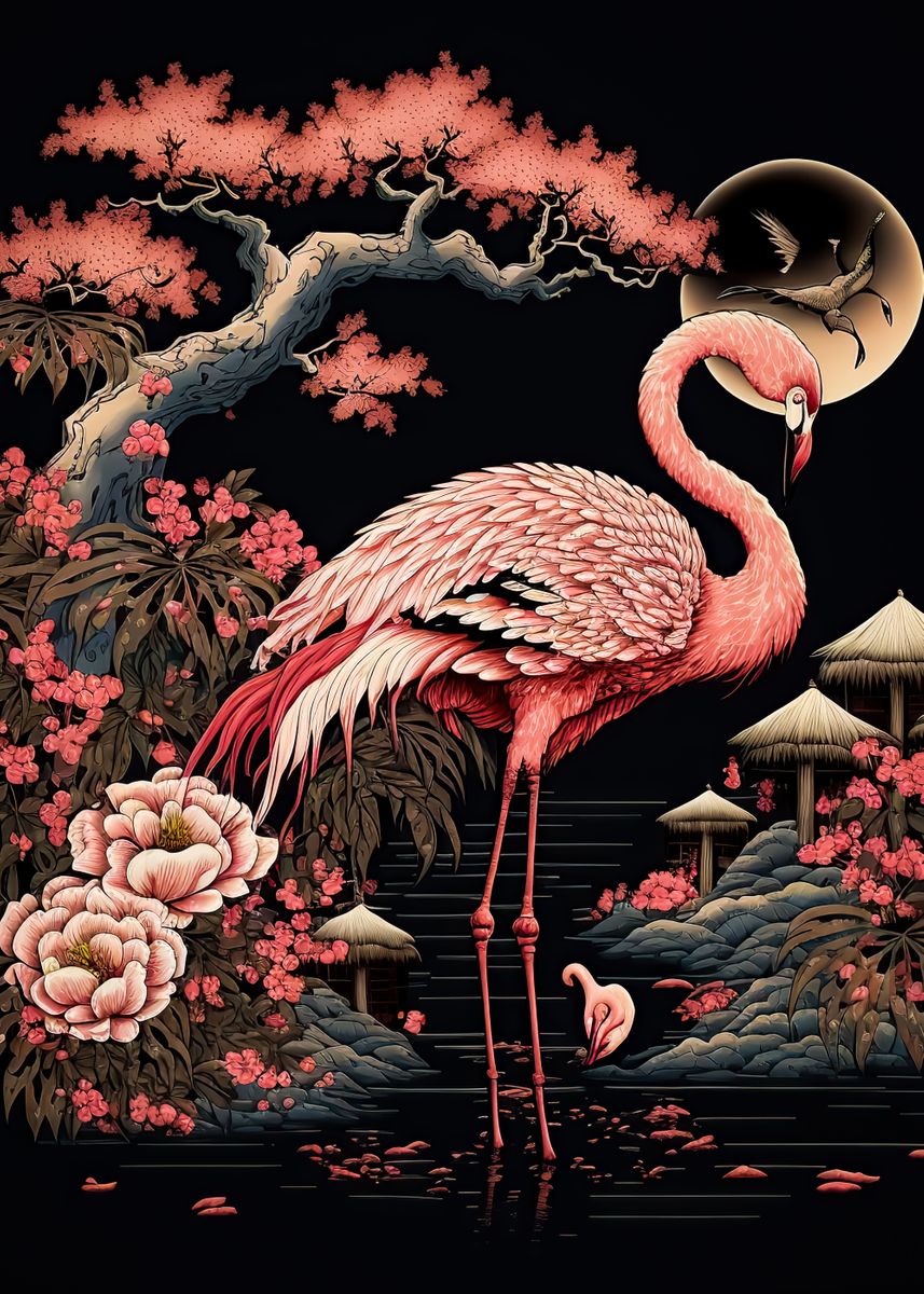 'japanese crane' Poster, picture, metal print, paint by Brax Rice ...
