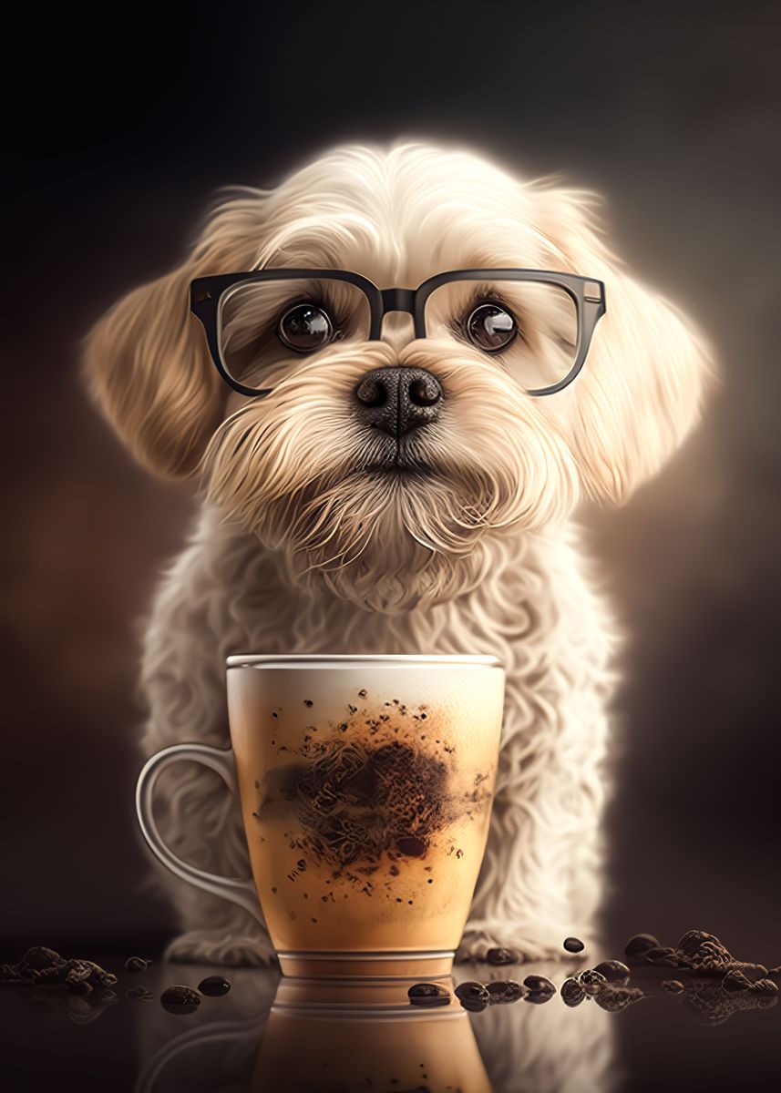 'puppy dog coffee' Poster, picture, metal print, paint by Marlie Cullen ...
