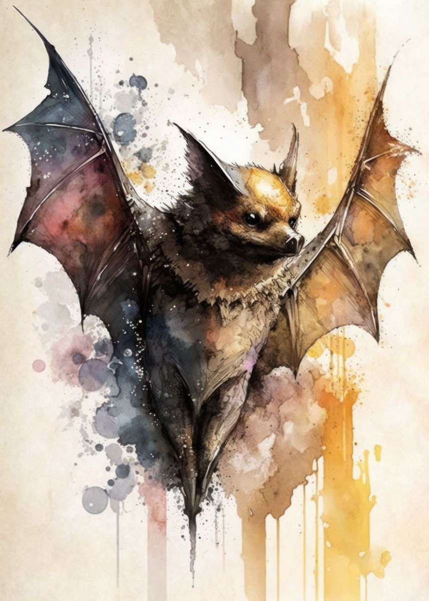 'Elegant Bat in Watercolor' Poster, picture, metal print, paint by ...