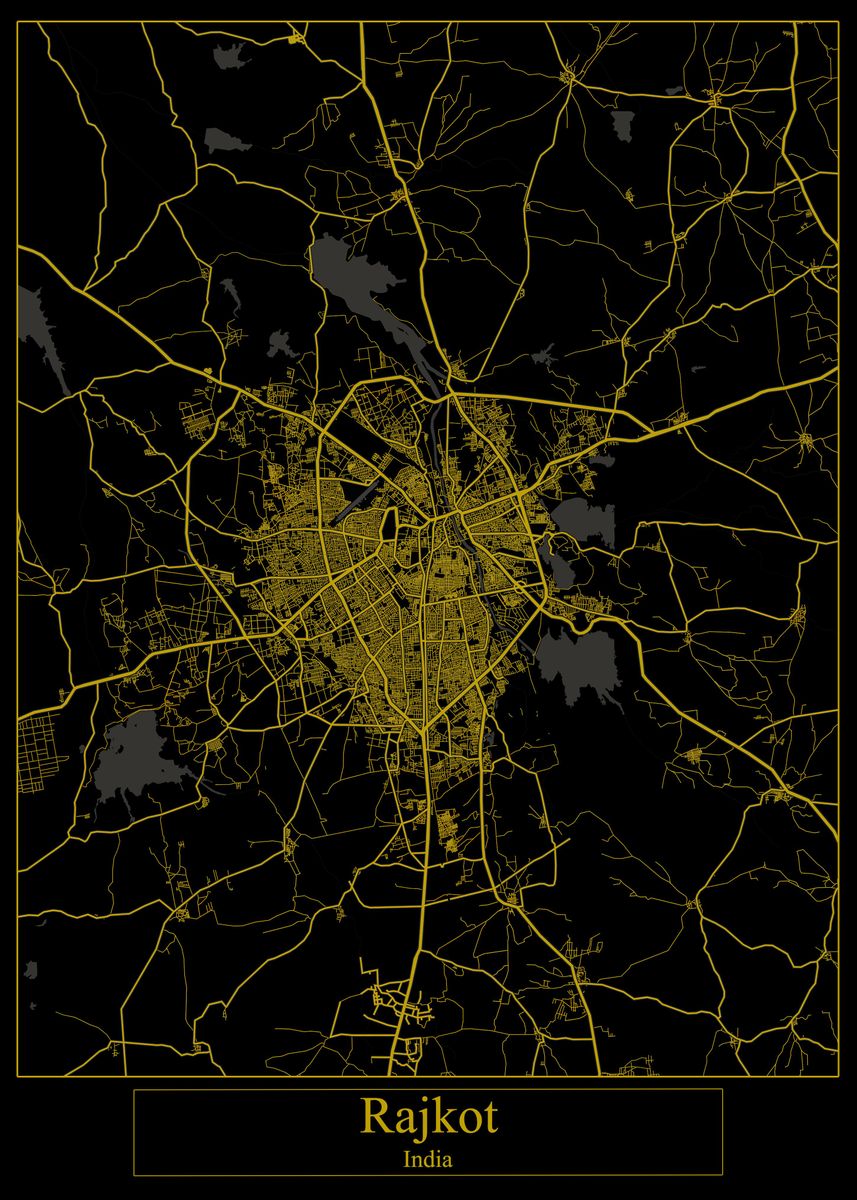 'Rajkot India Gold Map' Poster by Zake Yonkou | Displate