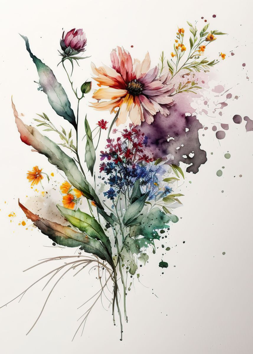 'Watercolor Flowers' Poster, picture, metal print, paint by Zaydan ...