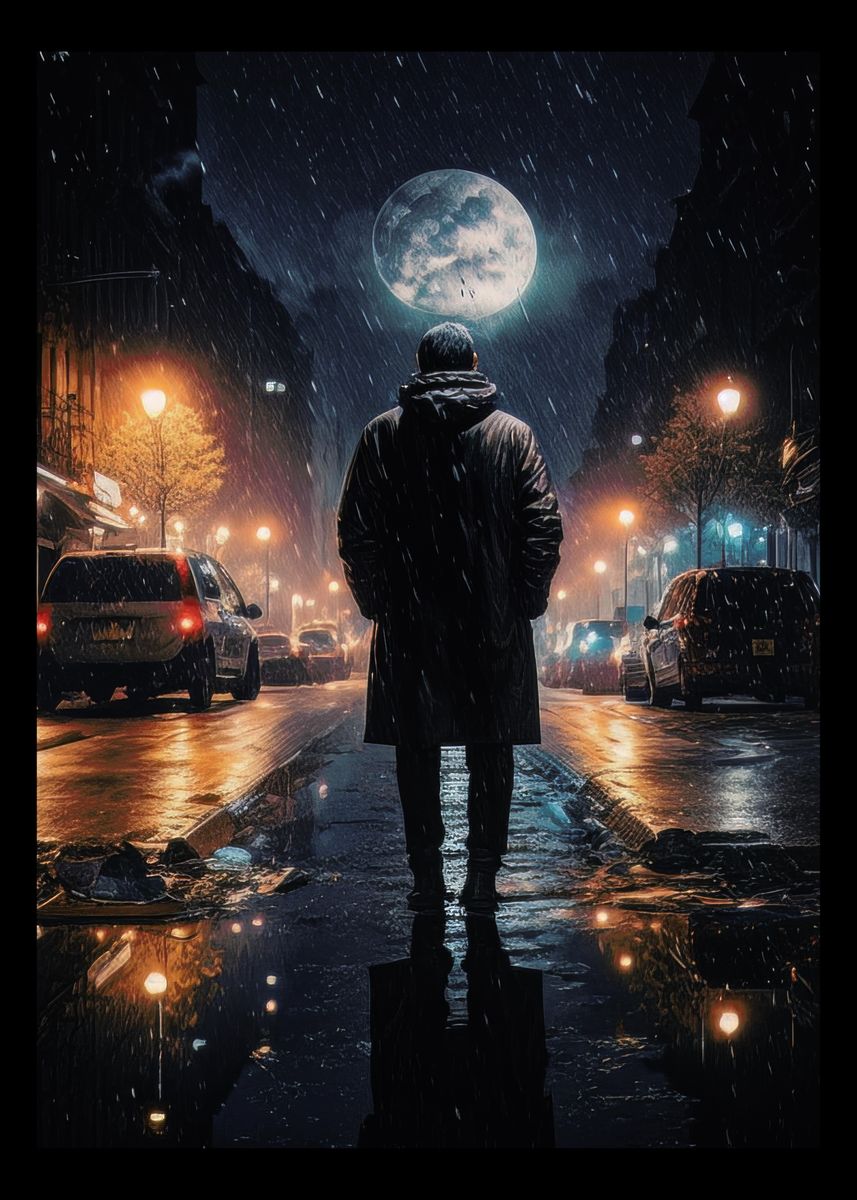 'Mysterious Man Alone in' Poster, picture, metal print, paint by ...