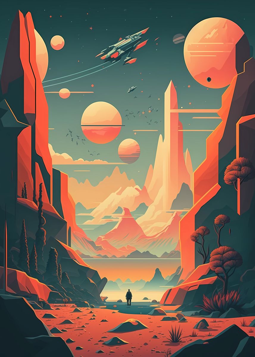'Alien Planet Landscape' Poster, picture, metal print, paint by ...