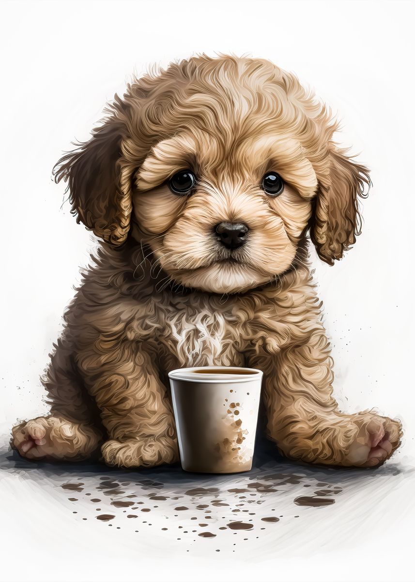 'puppy dog coffee' Poster, picture, metal print, paint by Marlie Cullen ...