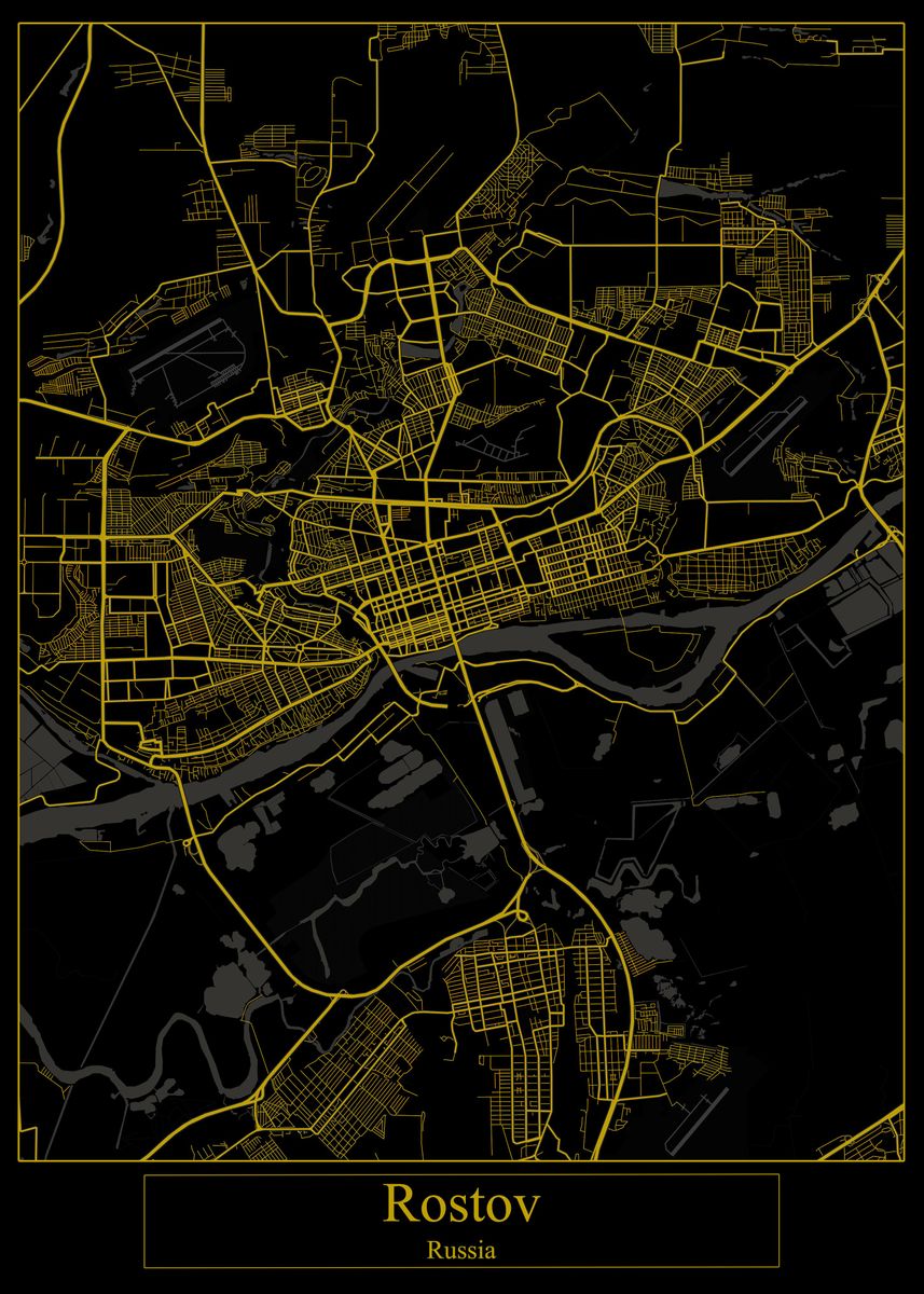 'Rostov Russia Gold Map' Poster, picture, metal print, paint by Zake ...