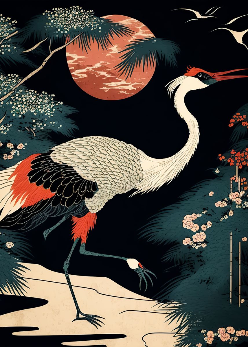 'japanese crane' Poster, picture, metal print, paint by Brax Rice ...