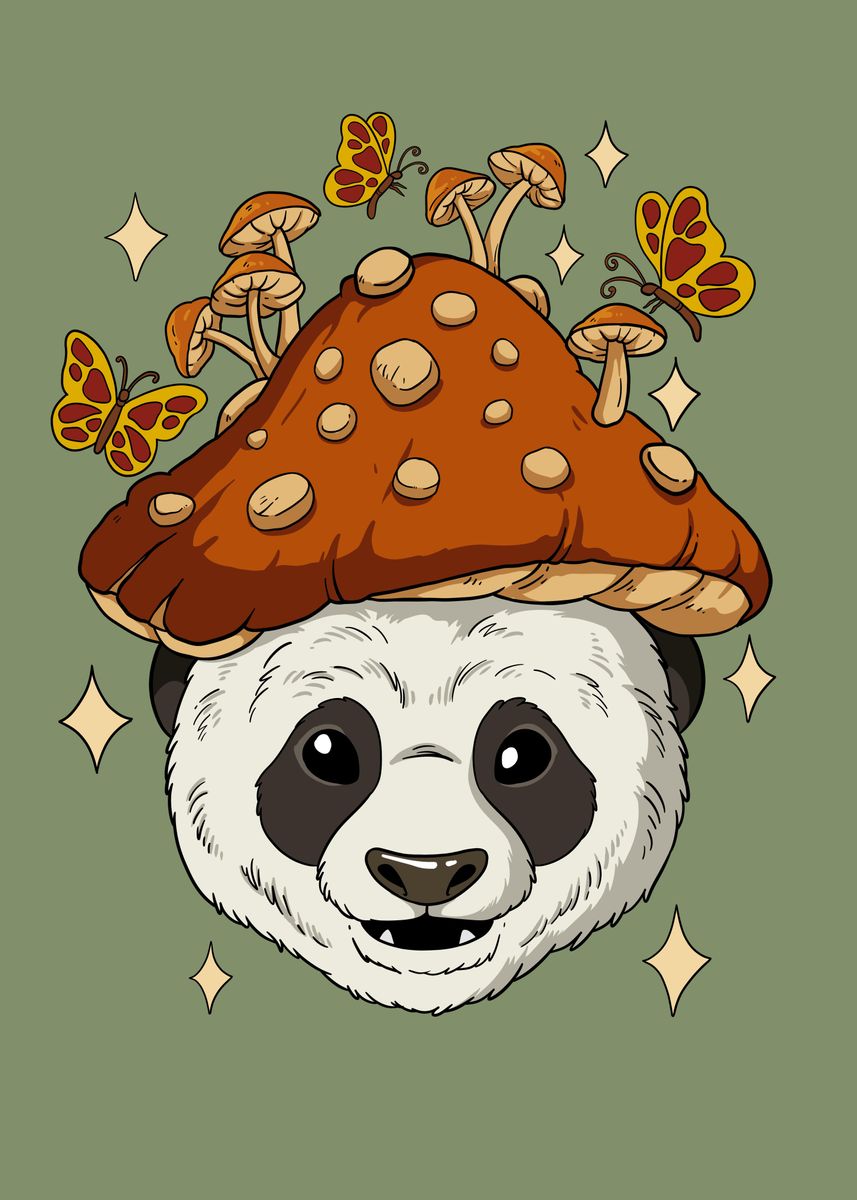'Cottagecore Panda' Poster, picture, metal print, paint by PxL | Displate