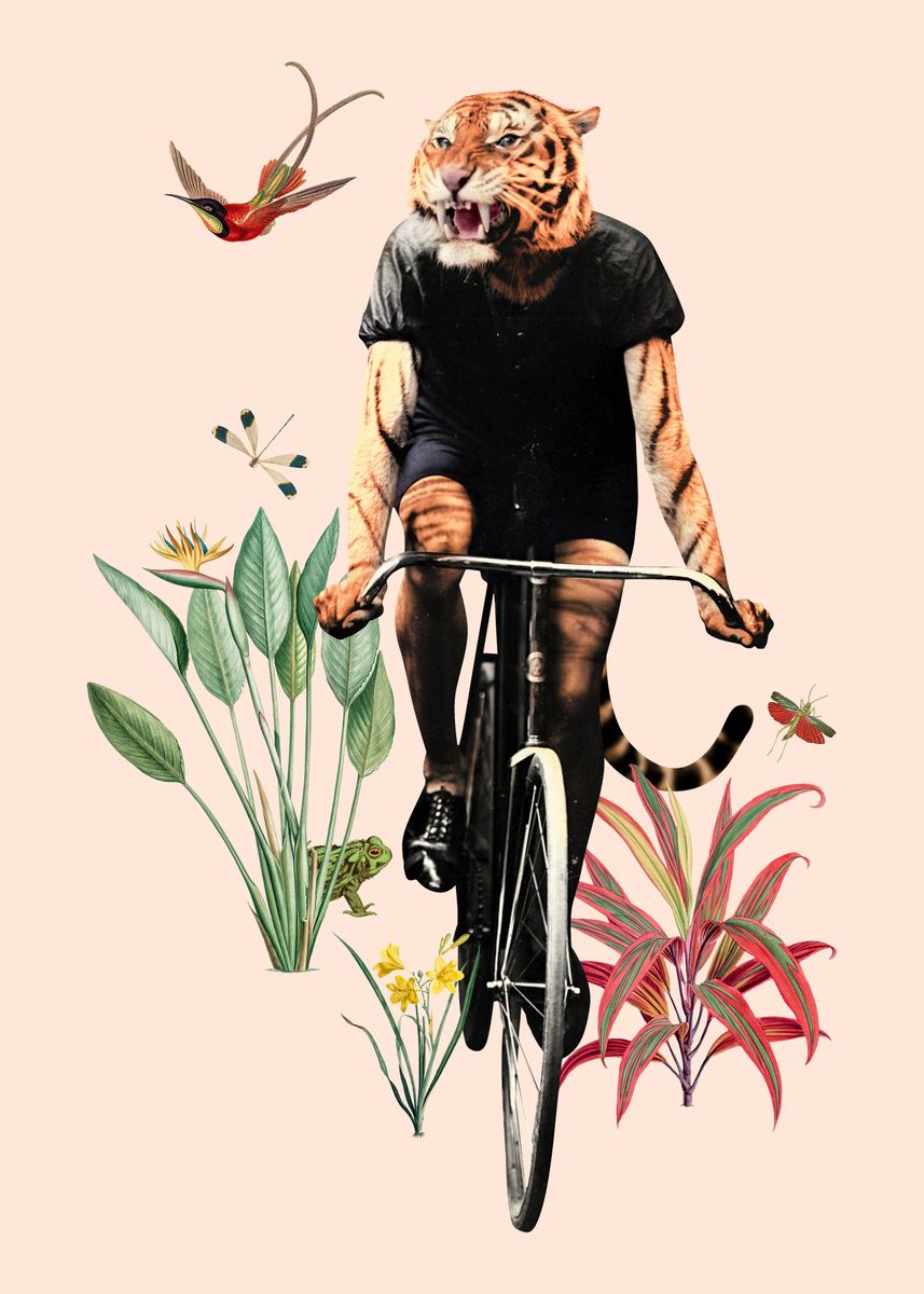 'Tiger Riding Bike' Poster, picture, metal print, paint by Cool Worker ...
