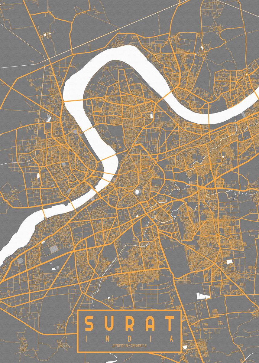 'Surat City Map Bauhaus' Poster, picture, metal print, paint by deMAP ...