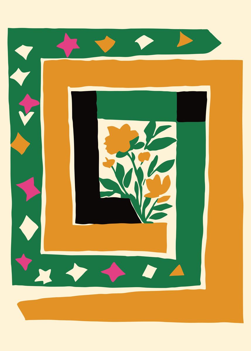 'Green and Yellow Floral' Poster, picture, metal print, paint by BluePinkPanther | Displate