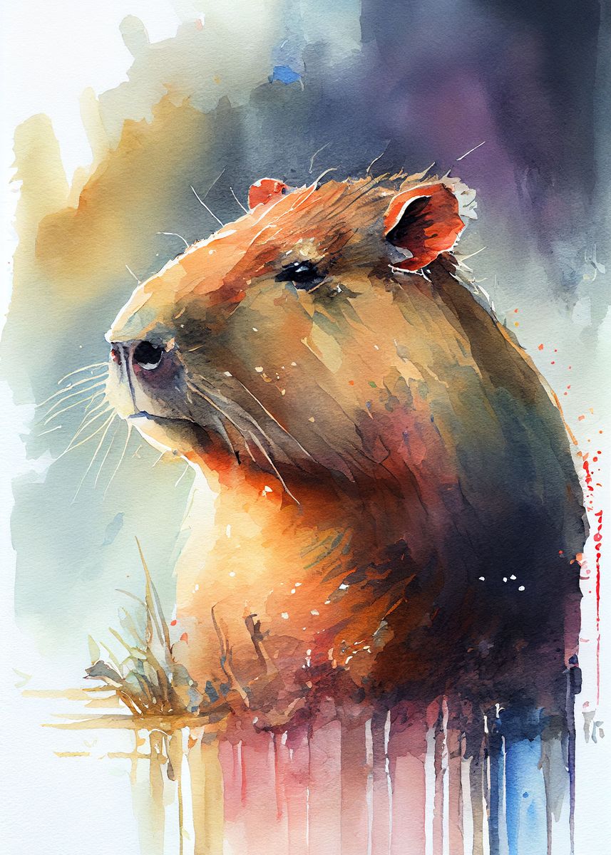 'Capybara Watercolor' Poster, picture, metal print, paint by ...