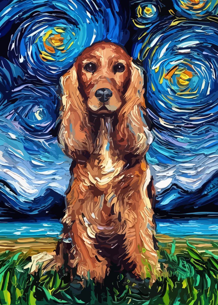 'Dog Starry Night Van Gogh' Poster, picture, metal print, paint by Wall ...