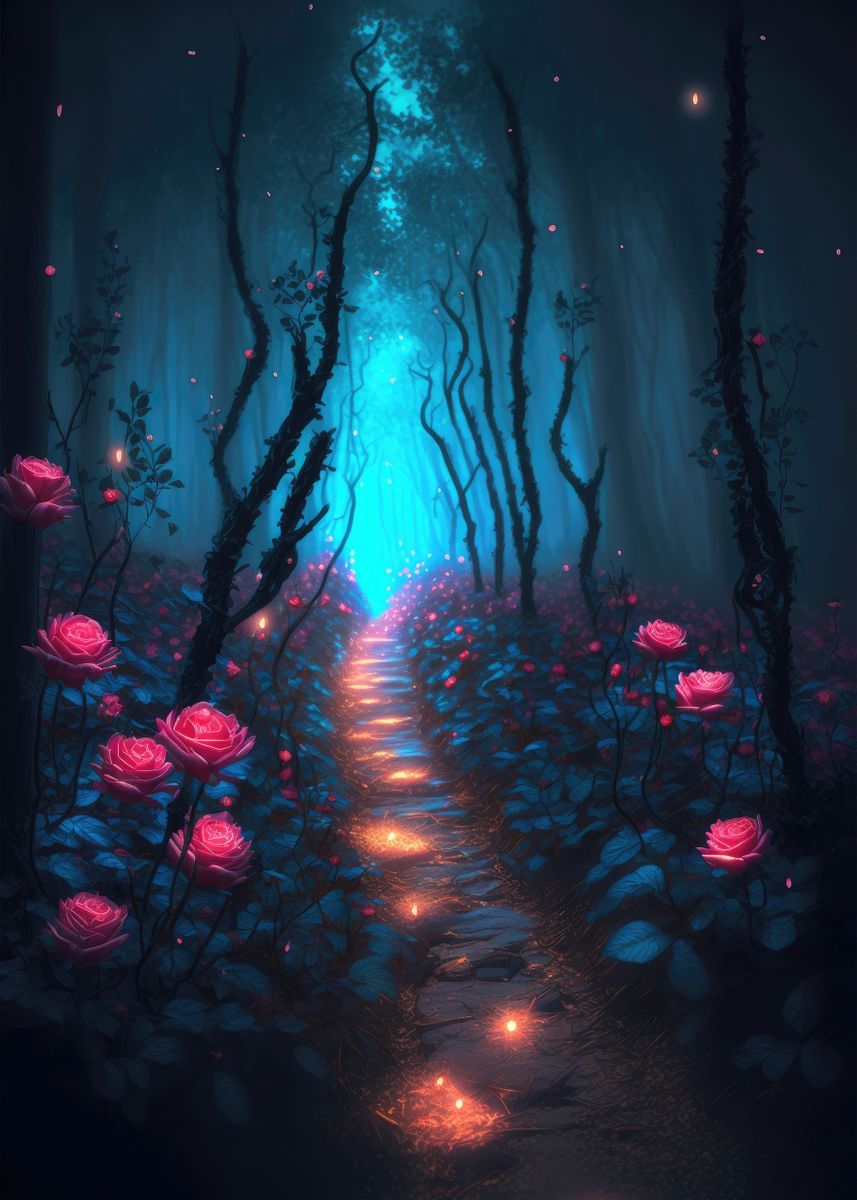 'Illuminated Rose Path' Poster, picture, metal print, paint by murtzart ...