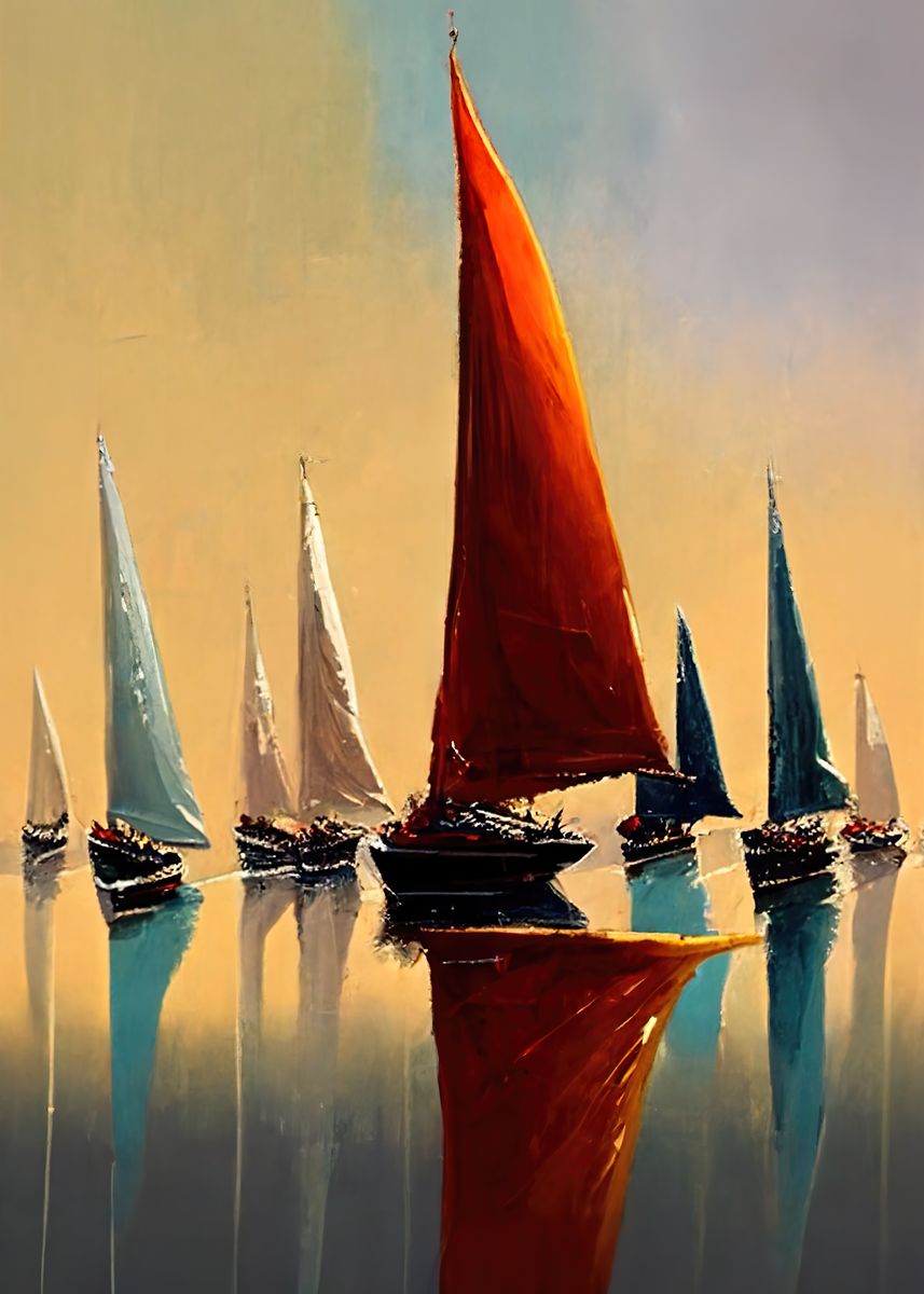 'Sail Boats' Poster, picture, metal print, paint by Quasarai | Displate