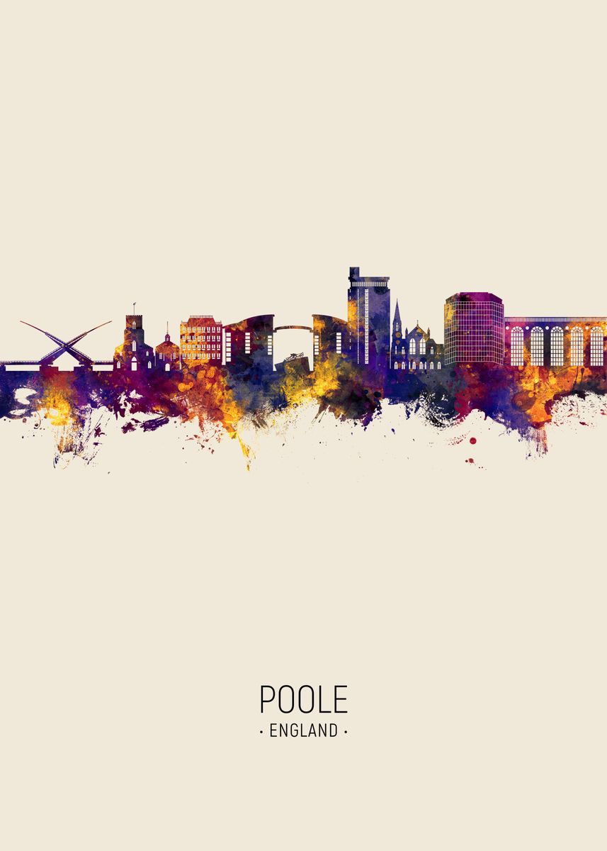 'Poole Skyline England' Poster, picture, metal print, paint by Michael ...