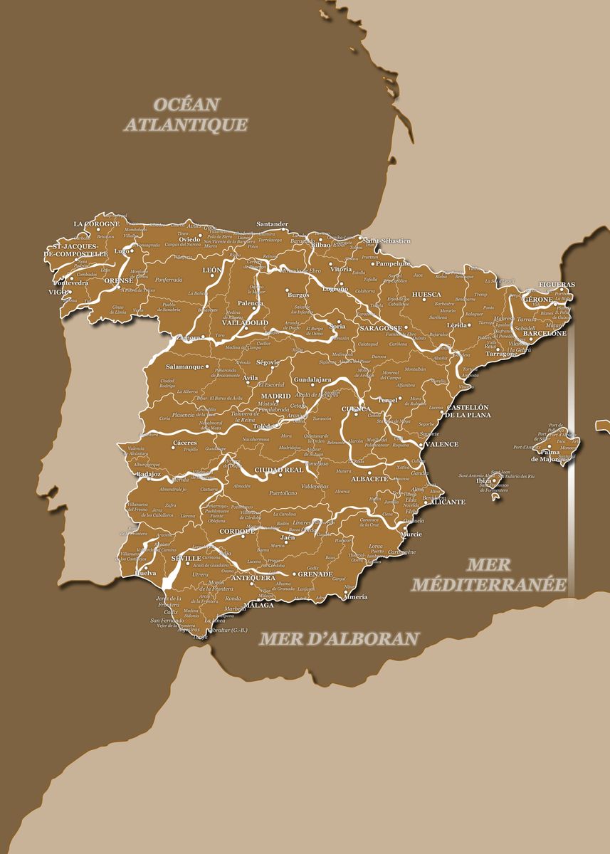 'Map of Spain : Brown' Poster, picture, metal print, paint by Ghost ...