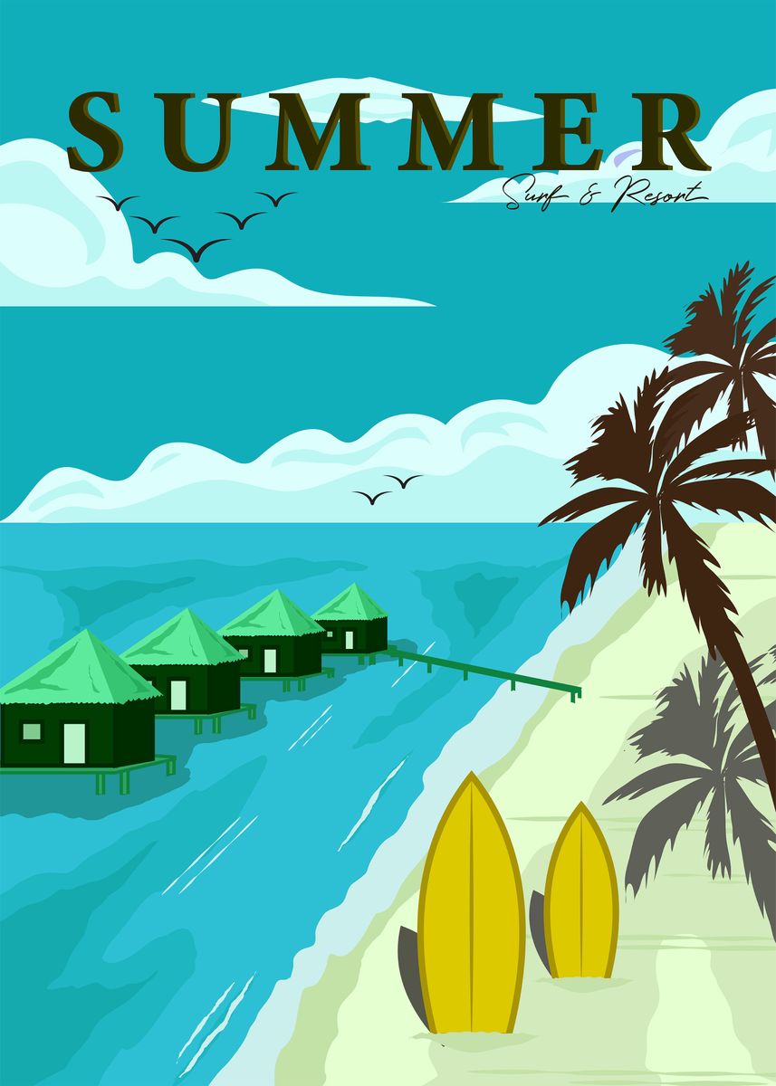 'Summer Surfing Beach' Poster by Cool Worker | Displate