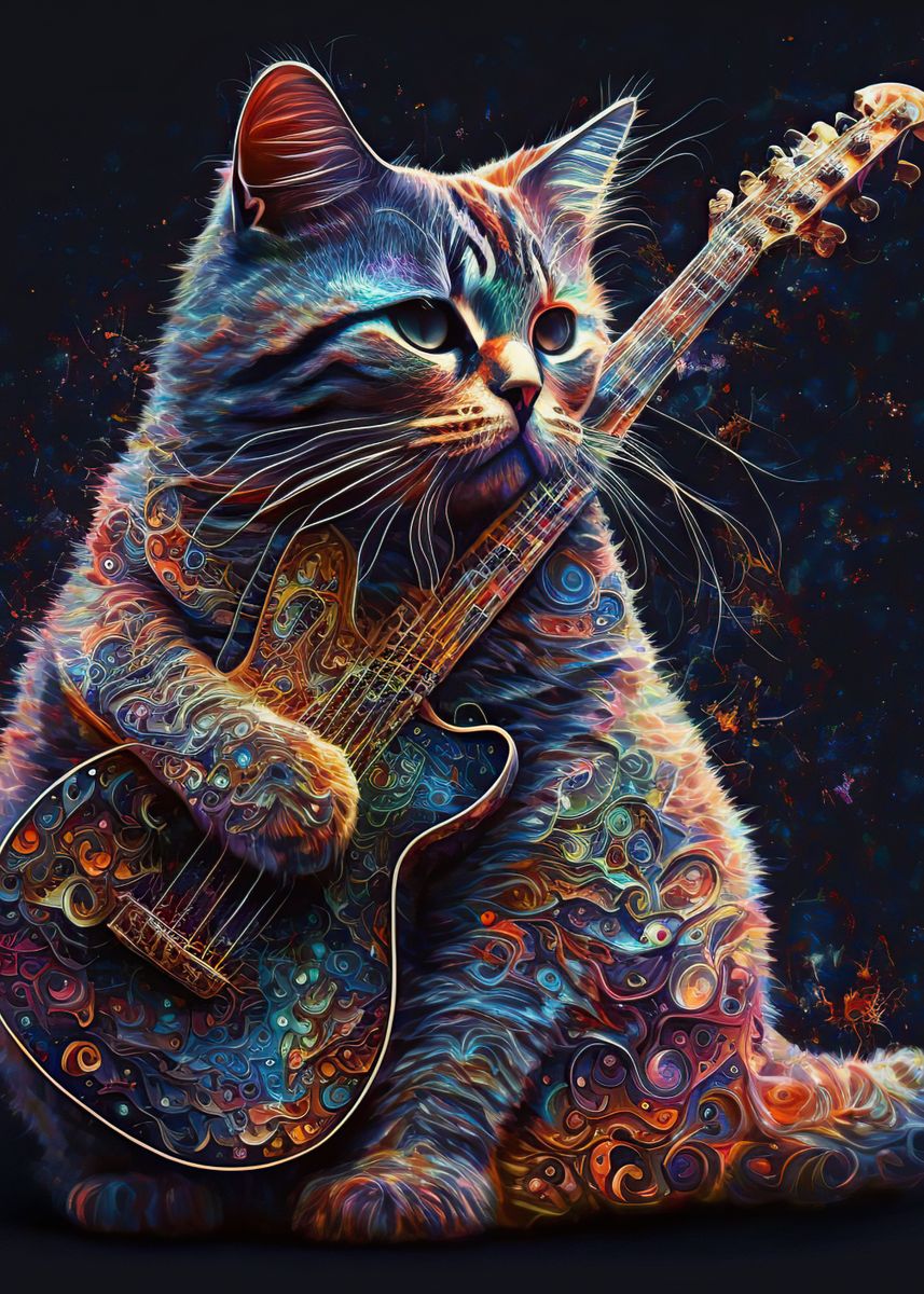 'Cat playing Music' Poster, picture, metal print, paint by Marlie ...