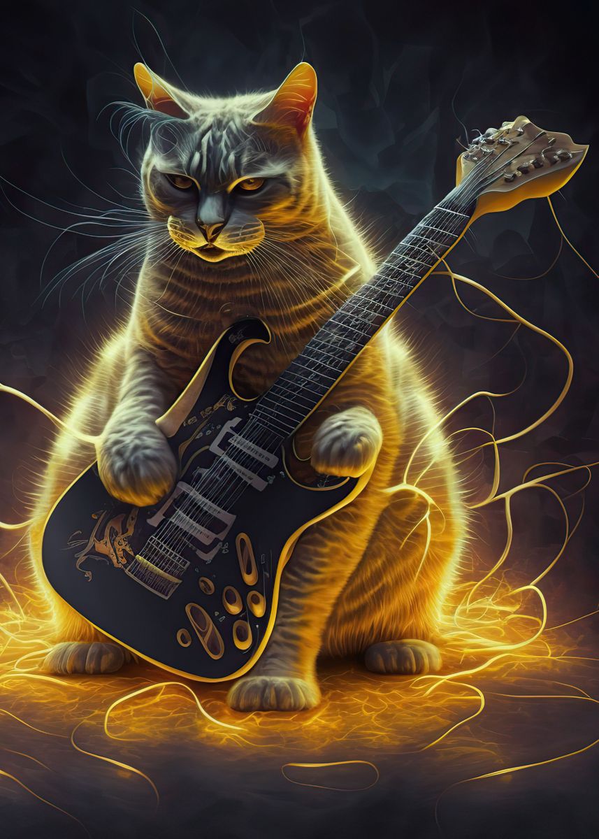 'Cat playing Music' Poster, picture, metal print, paint by Marlie ...