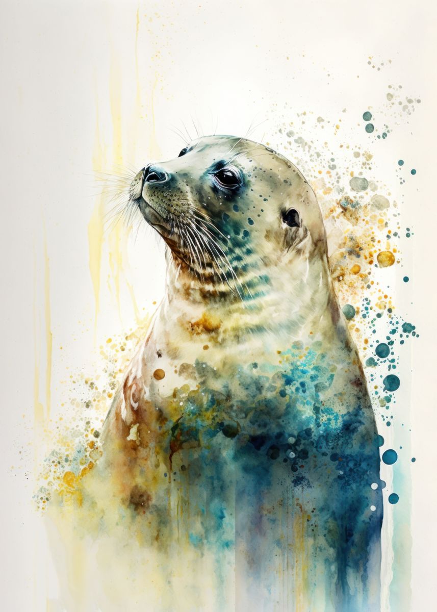 'Sleek Seal Watercolor' Poster, picture, metal print, paint by Usama ...