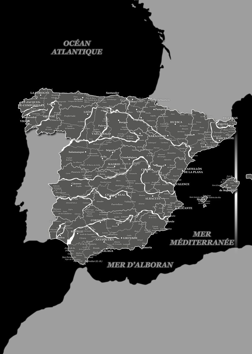 'Map of Spain : Dark Grey' Poster, picture, metal print, paint by Ghost ...