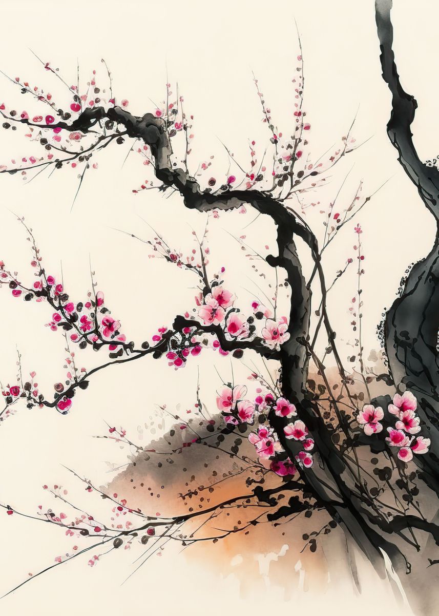 'japanese cherry blossoms' Poster, picture, metal print, paint by ...