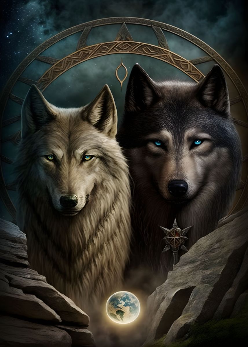 'Norse Mythology Wolf Duo ' Poster, picture, metal print, paint by ...