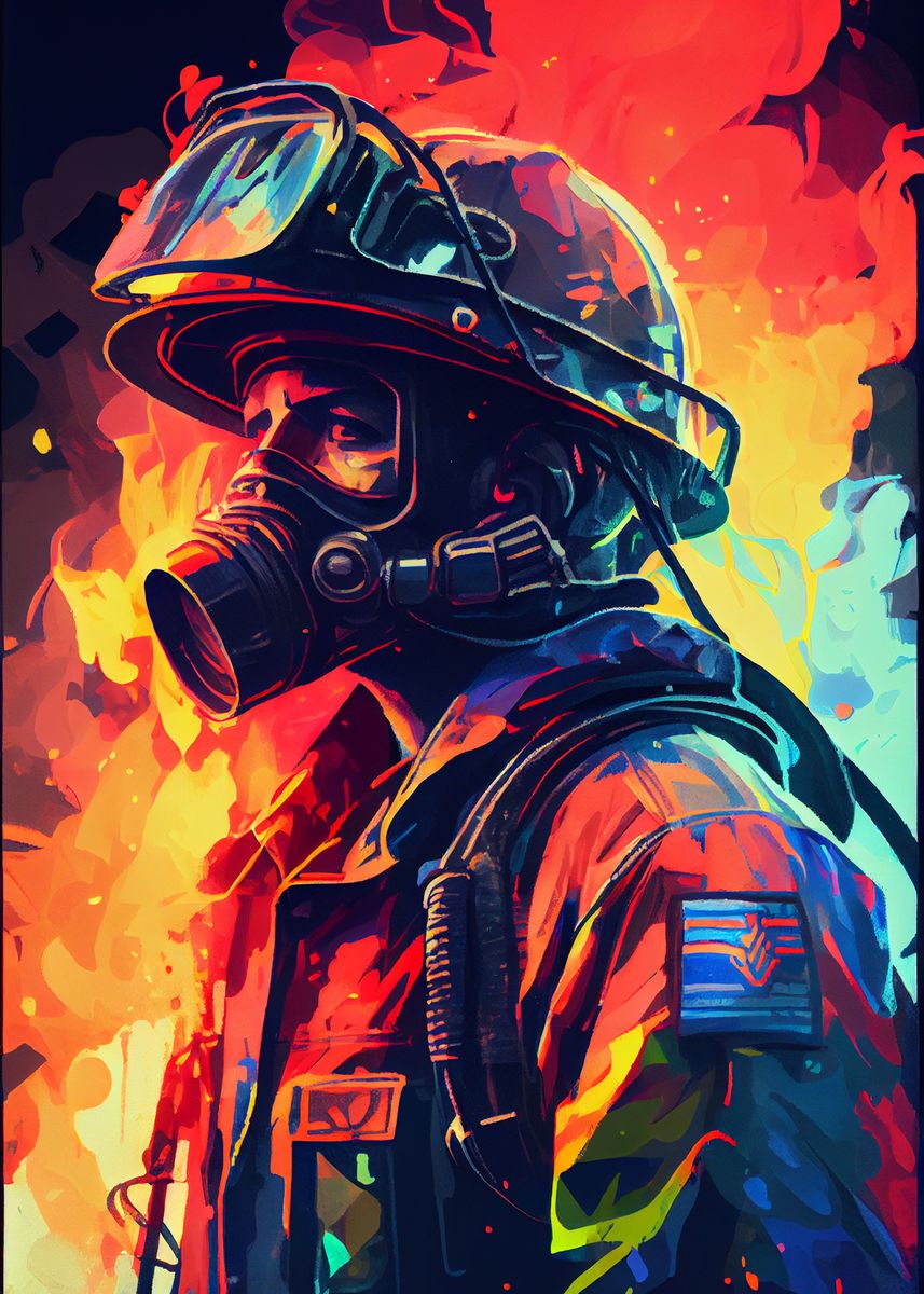 'Firefighter Colorful' Poster, picture, metal print, paint by ...