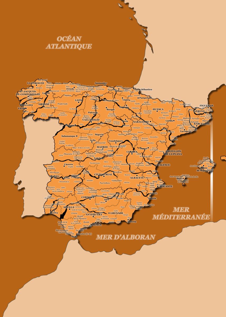 'Map of Spain : Orange' Poster, picture, metal print, paint by Ghost ...