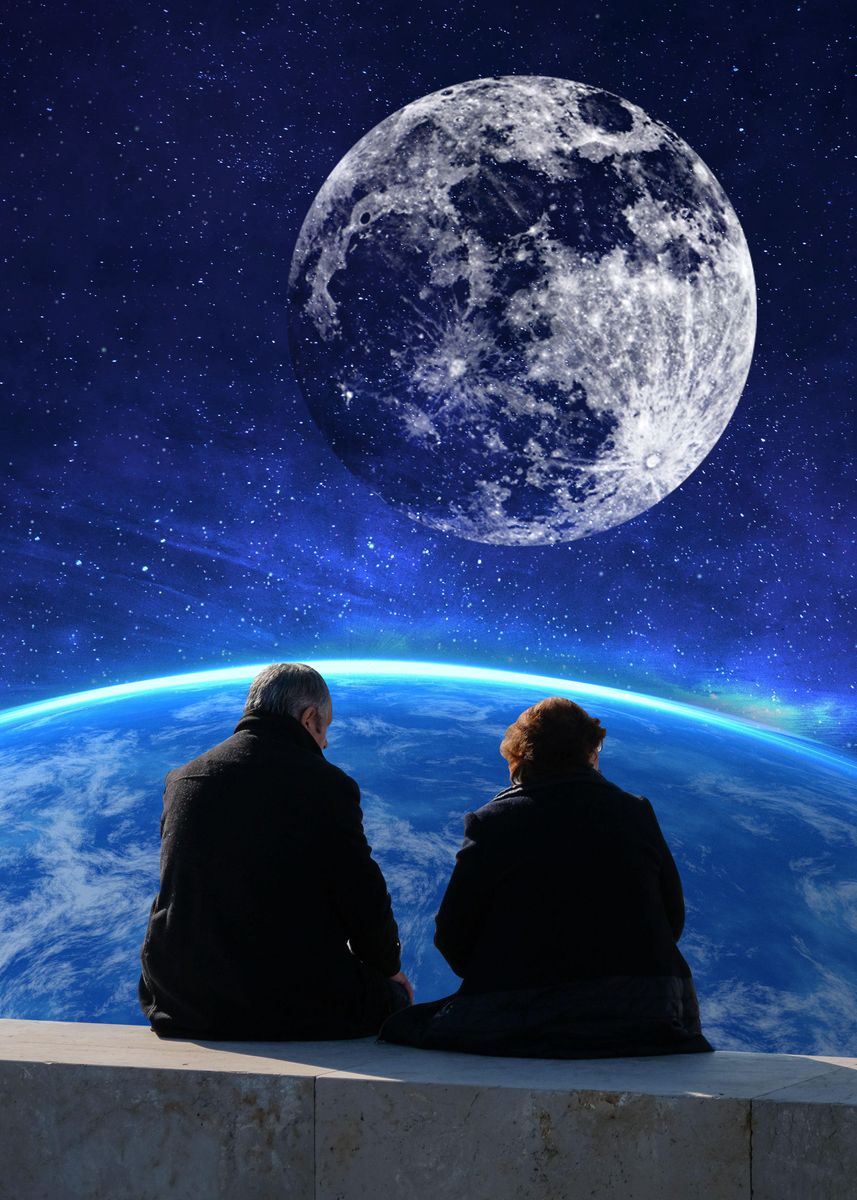 'Woman Man and Moon' Poster, picture, metal print, paint by Cool Worker ...