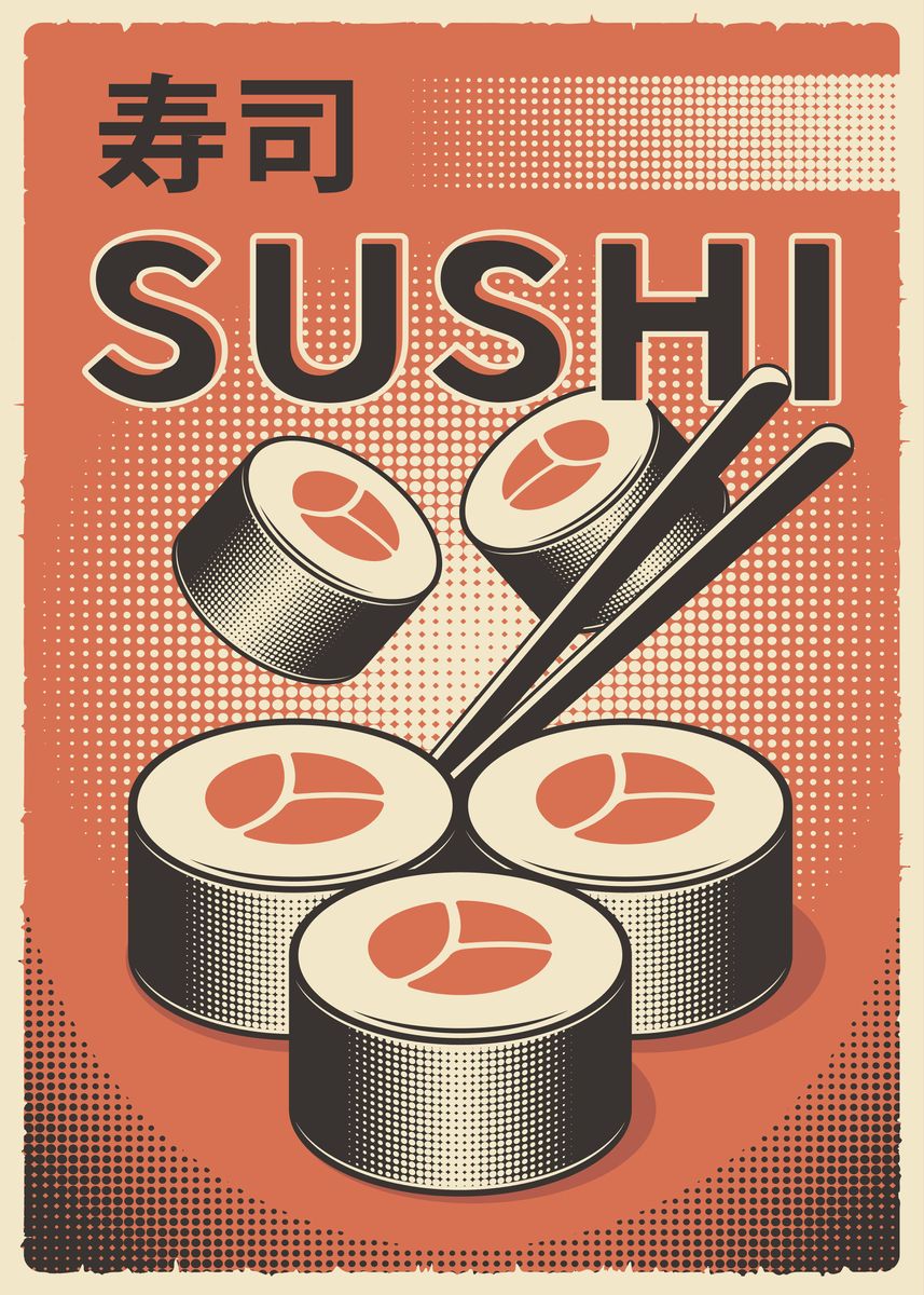 'Retro Japanese Food Sushi' Poster, picture, metal print, paint by Naso ...