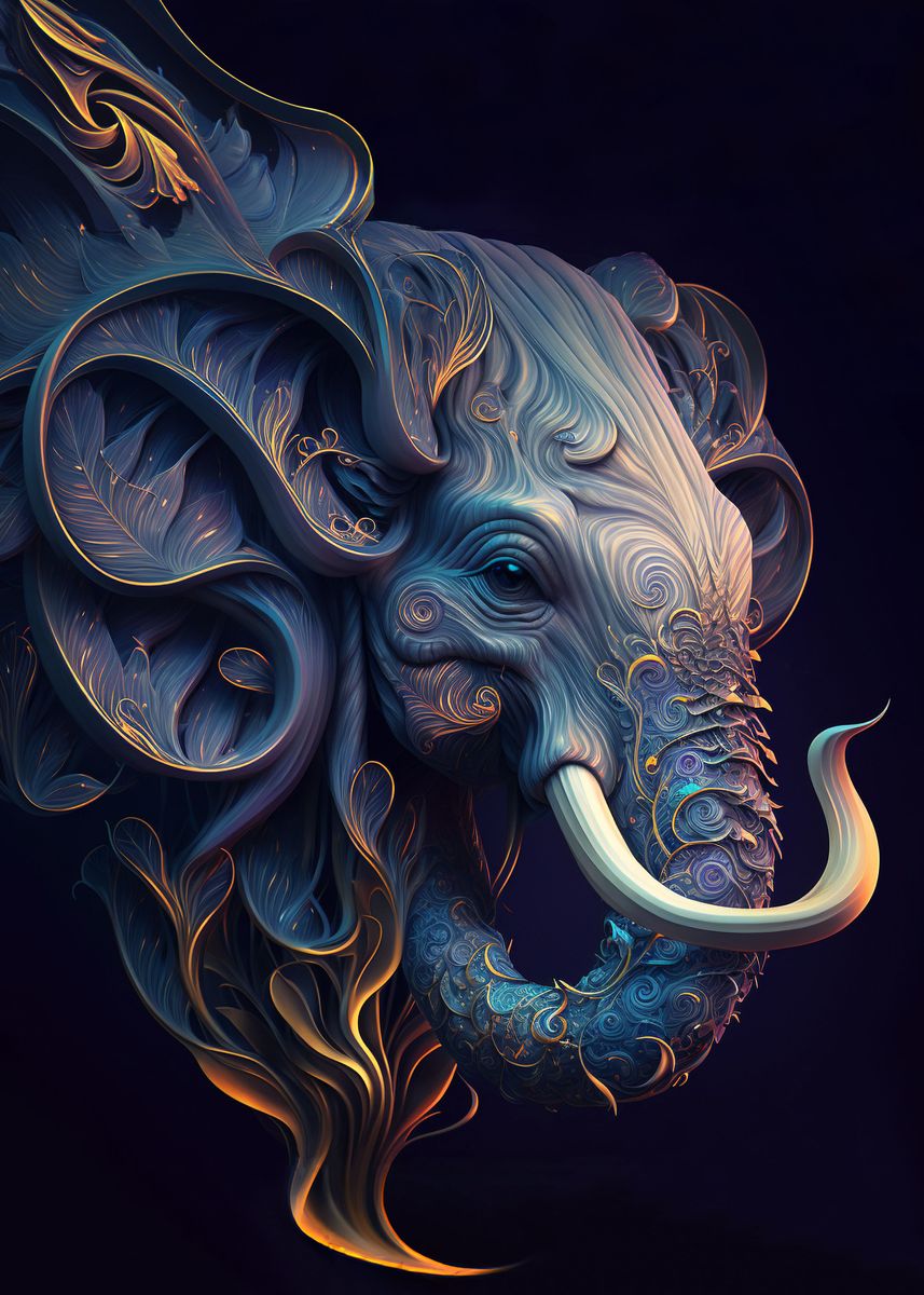 'Spiritual wave elephant' Poster, picture, metal print, paint by Arnaud ...