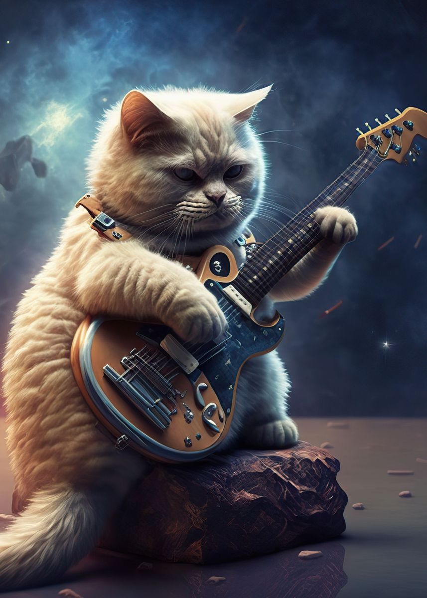 'Cat playing Music' Poster, picture, metal print, paint by Marlie ...