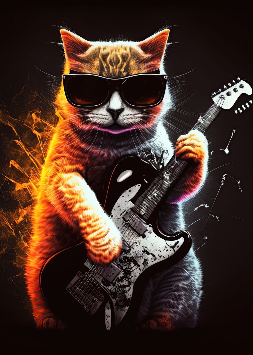 'Cat playing Music' Poster, picture, metal print, paint by Marlie ...