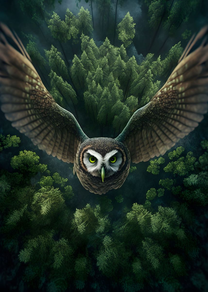 'Forest Watcher Owls Domain' Poster, picture, metal print, paint by ...