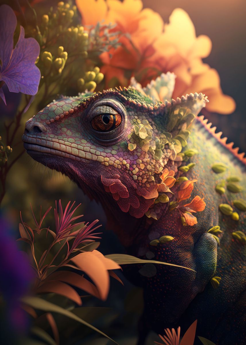 'Fantasy Chameleon' Poster, picture, metal print, paint by Zenz | Displate