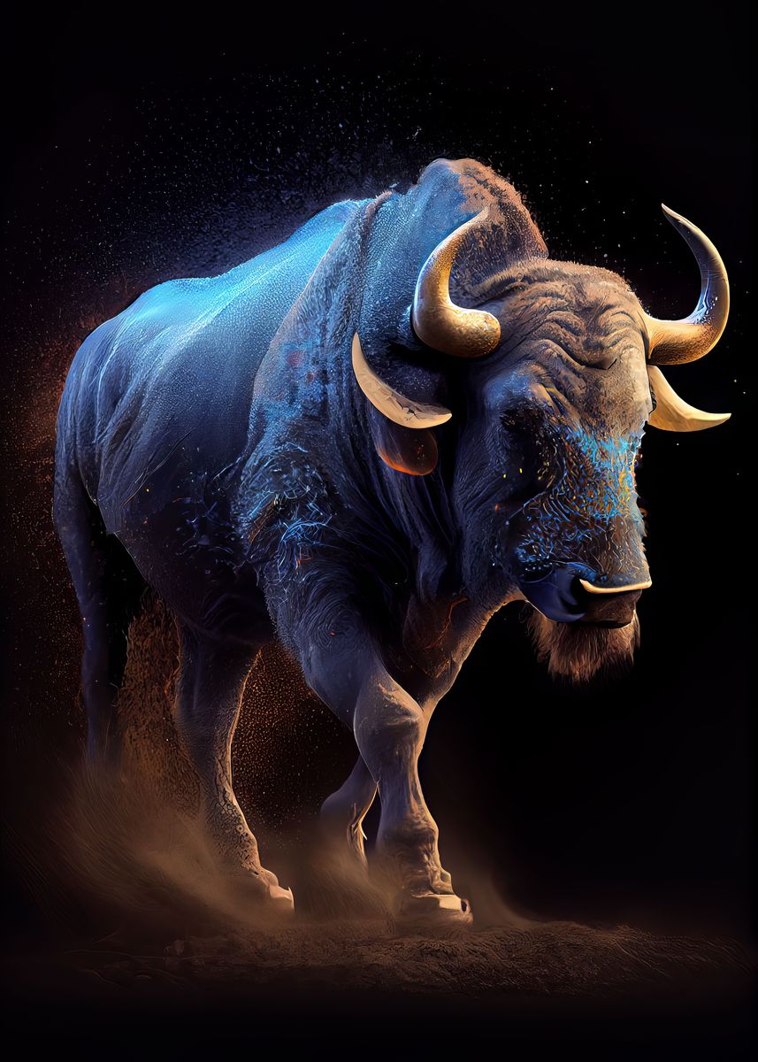 'African Buffalo on the Run' Poster, picture, metal print, paint by ...