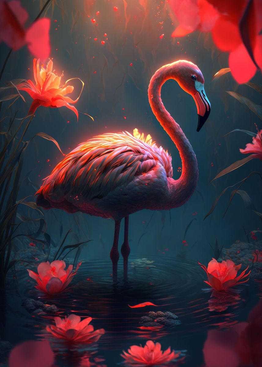 'Floral Fantasy Flamingo' Poster, picture, metal print, paint by Zenz ...