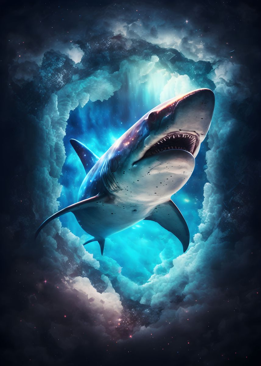 'Sharkonaut Cosmic Sea' Poster, picture, metal print, paint by mcmtdesigns | Displate