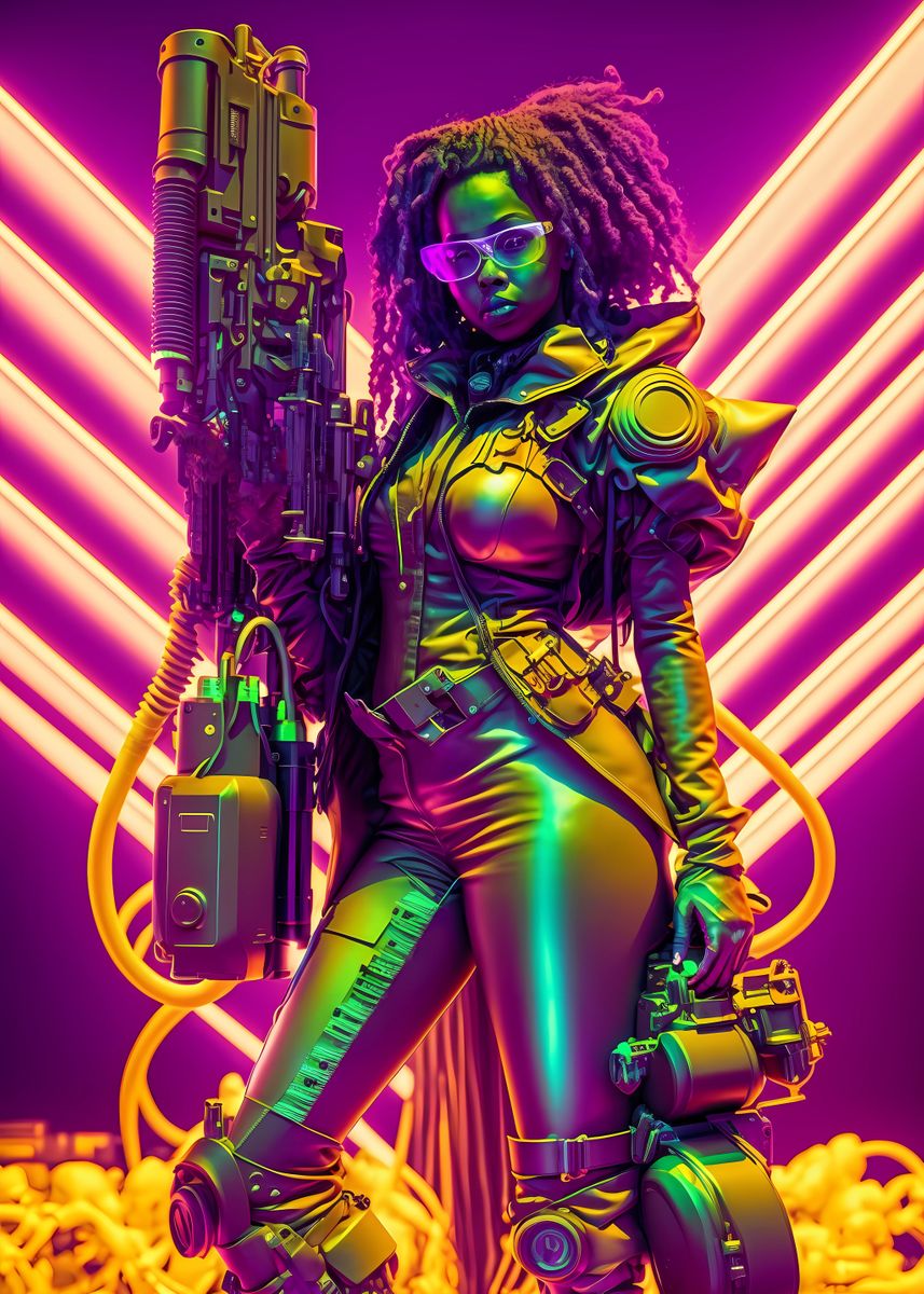'Bad ass cyberpunk girl' Poster, picture, metal print, paint by Jiri ...