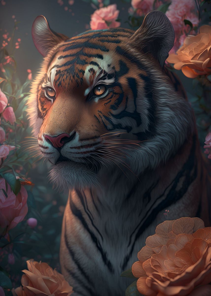 'Fantasy Floral Tiger' Poster, picture, metal print, paint by Zenja ...