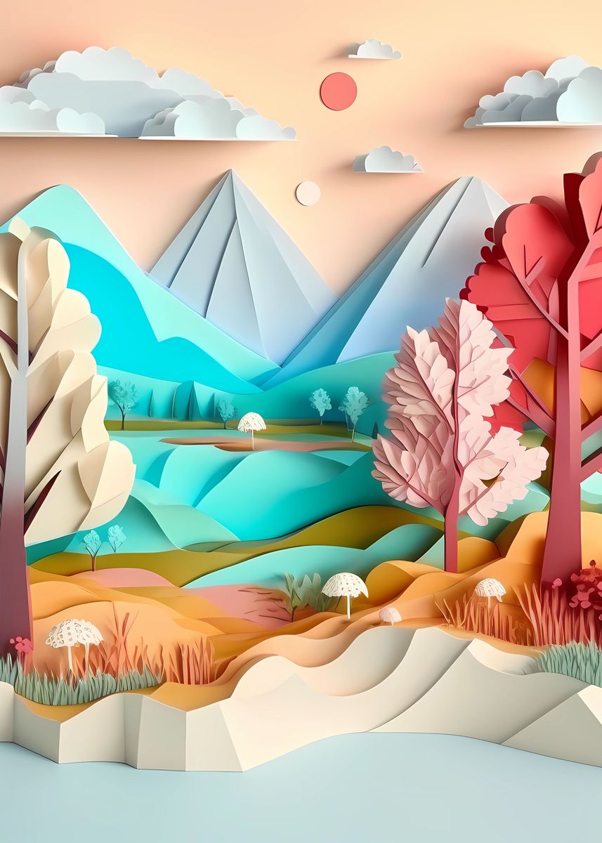 'Nature in origami style' Poster, picture, metal print, paint by ...