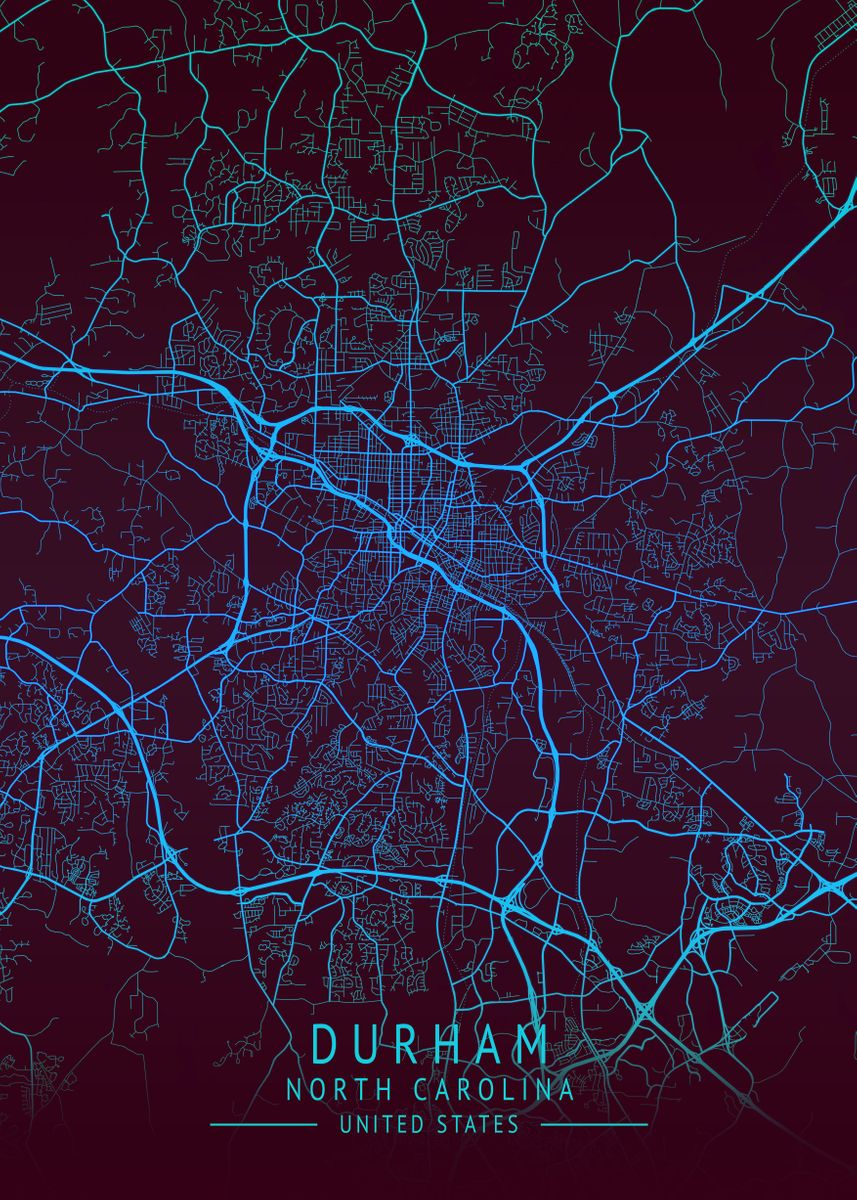 'Durham USA City Map' Poster, picture, metal print, paint by Gigi Bgm ...