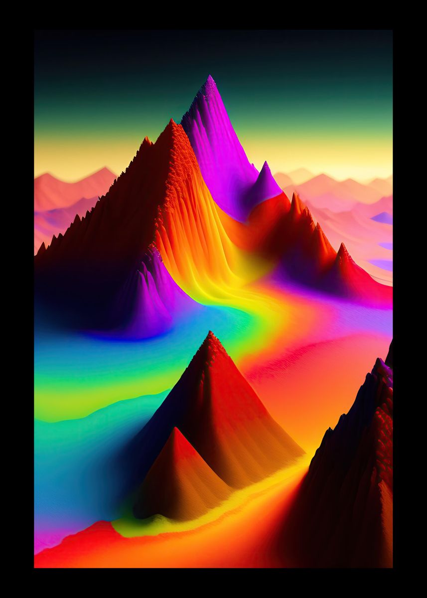 'Rainbow Colored Mountains' Poster, picture, metal print, paint by ...